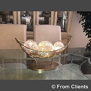 Crackle Globe LED Lamp Battery Operated, Lighted Glass Orb for Festival Christmas Decoration, Gold Mercury Glass Ball Light for Living Room Indoor, Glowing Night Light Ball Lamp, Sphere Table Lamp