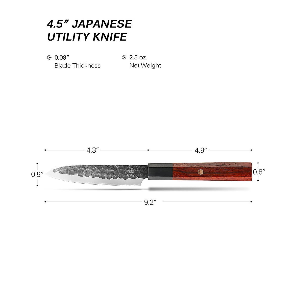 KYOKU 4.5" Utility Knife, Japanese Kage Series Tomato Knife with Rosewood Handle, Sharp 3 Layer High Carbon Steel Kitchen Knife with Gift Box for Meat Vegetable Fruit Cutting Slicing Chopping