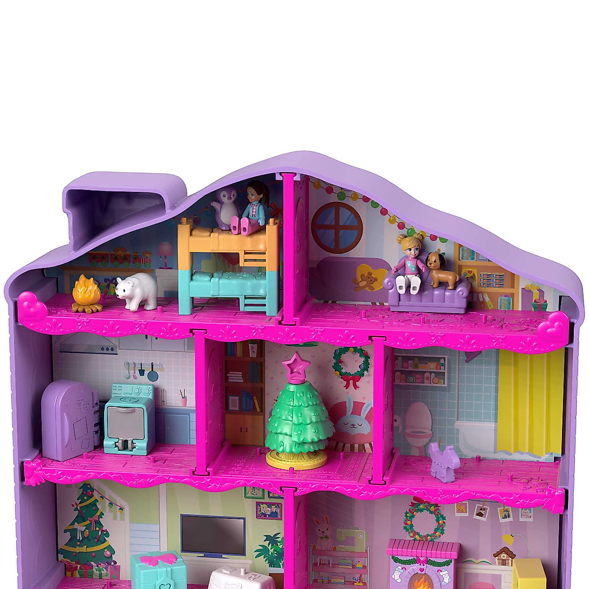 Polly Pocket Advent Calendar, Winter House Design, 25 Surprises Including 2 Micro Dolls, 3 Animal Figures, Furniture & Accessories