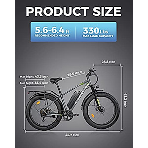 Mukkpet Suburban Electric Bike for Adults 500W Electric Mountain Bikes 26'' * 4.0 All Terrain Tire Electric Bicycle 48V 13AH BMS Removable Lithium Battery Shimano 7-Speed Electric Bike
