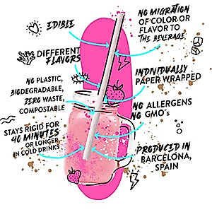 Sorbos Edible Straws, Flavor Mix Variety, Chocolate, Lemon, Lime, Strawberry, Individually Packaged, No Allergens, No Gluten, 7.4 inches long (Pack of 200)