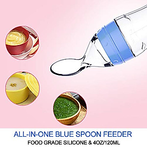 Baby Mate Silicone Baby Food Dispensing Spoon (Blue, 4oz/120ml, Ideal for 4 Months+ Babies) - Squeeze Feeder with Spoon - Spoon Bottle for Baby - Baby Spoon Feeder Bottle Baby Solid Food Feeder