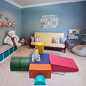 Crawl and Climb Foam Play Set, Colorful Fun Foam Play Set, 6 Piece Lightweight Interactive Set, Children’s Software Composite Toy for Indoor Active Play, Crawling, Climbing, Sliding (6PCS-COLORFUL)