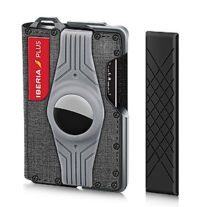 Tactical Minimalist Wallets for Men, Slim RFID-Blocking Metal Card Holder, Front Pocket Men’s Faux Leather Dapper Bifold Wallet with Money Clip with Band Compatible with Airtag Grey ( No Airtag )
