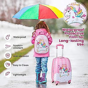 GYMAX Kids Carry On Luggage Set, 12" & 16" 2PCS Rolling Suitcase (Happy Pony)