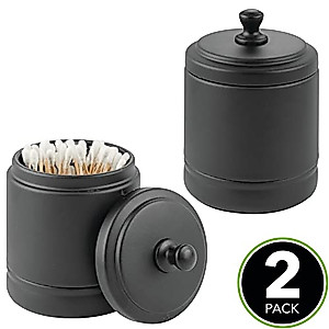 mDesign Metal Bathroom Vanity Storage Organizer Canister Jar with Lid for Cotton Balls, Swabs, Makeup Sponges, Bath Salts, Hair Ties, Jewelry - Hyde Collection - 2 Pack - Matte Black