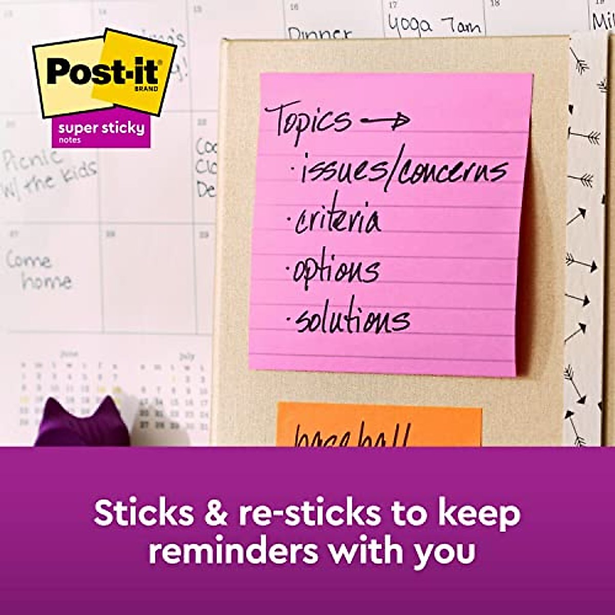 Post-it Notes Super Sticky Pads in Energy Boost Collection Colors, Note Ruled, 5" x 8", 45 Sheets/Pad, 4 Pads/Pack
