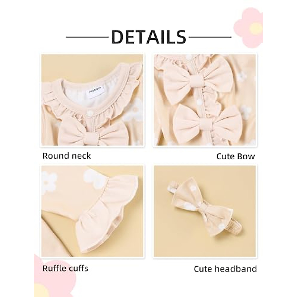 Okgirl Newborn Girl Clothes Baby Girl Outfit Floral Romper Cream Jumpsuit Bow Ties Baby Girl Outfit