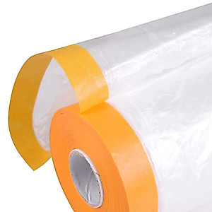 Pre-Taped Masking Film Paper, Adhesive Plastic Painting Drop Film for Automotive Furniture Protection Covering (5 X 65 Ft)