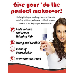 Teasing Comb With Metal Lifts - 6” Plastic Teaser Rake and Stainless Steel Lifting Prongs – Heat and Chemical Resistant – Wig and Hair Styling Tools by Adolfo Design