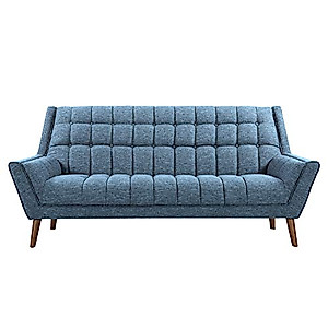 Armen Living Cobra Sofa in Dark Grey Linen and Walnut Wood Finish, 82 x 37 x 34