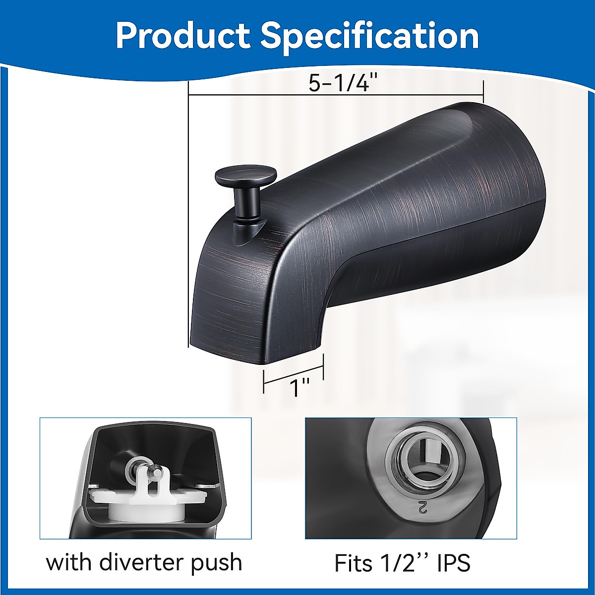 Dreyoo Universal Bathroom Tub Spout Compatible with Westbrass E531D-1F-62, Fits 4 Inch Reach Wall Front Mount Tub Spout with Shower Diverter 1/2'' IPS Inside Thread Bathtub Faucet (Oil Rubbed Bronze)