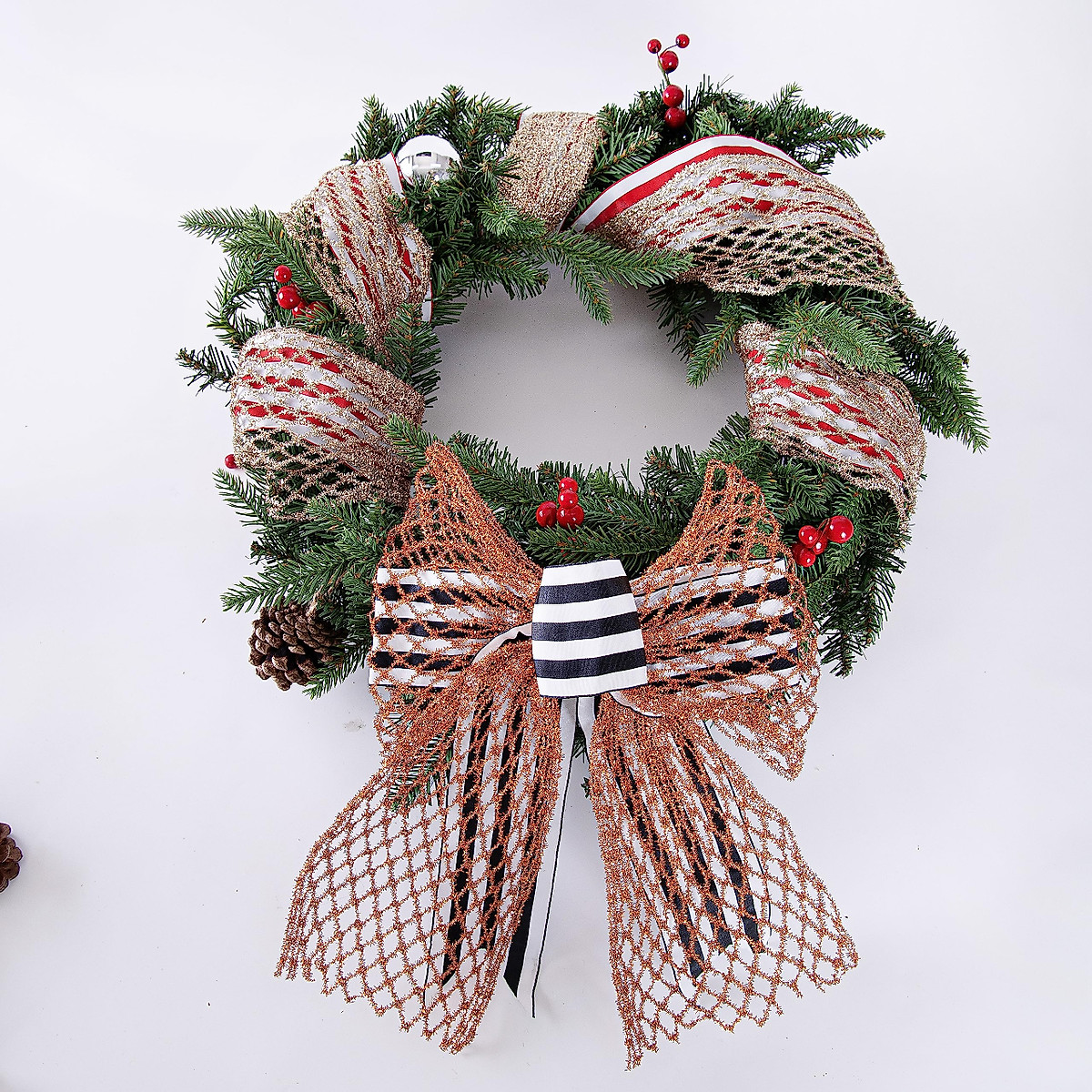 CSZD RIBBON 2.5inch Wide 10 Yards Wired Gift Wrapping Ribbon Black White Stripe Wired Ribbon for Gift Wrapping Crafts DIY Christmas Tree Decor, Wreaths, Bows Farmhouse (Black)