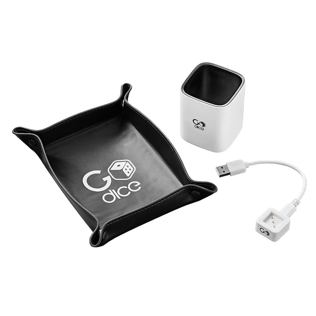 GoCube GoDice Accessory Bundle - USB Charger, Dice Cup, & Unique Foldable Dice Tray to Enhance Your Playing Experience at Home or On The Go. A Perfect Add On for GoDice Owners & Games