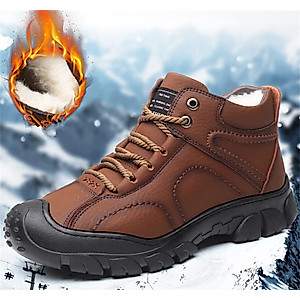 crazynekos Mens Winter Fashion Trekking Backpacking Snow Boots Water Resistant Shoes Non-Slip Fully Fur Lined Breathable Lightweight Hiking Boot (Khaki,8.5)