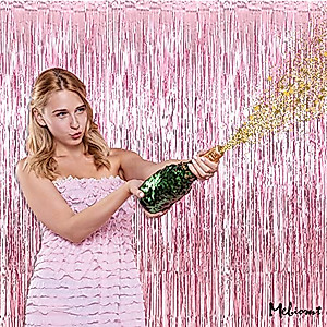 4 Pack Pink Fringe Curtain Backdrop, 3.2Ft x 9.8Ft Metallic Tinsel Foil Fringe Streamers Background for Photo Booth Birthday Wedding Baby Shower Carnival Easter Mother’s Day Party Decorations