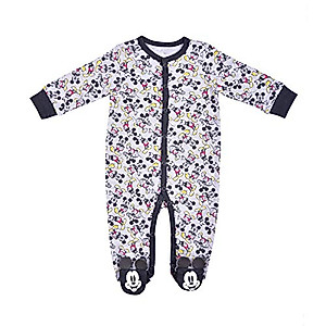 Disney Boy's Mickey Mouse Footed Coverall Bodysuit Creeper with Hat Set, Grey, 6-9 Months