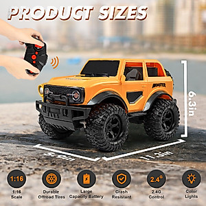 FUUY Large Remote Control Car, 1:16 Scale RTR Off-Road Vehicle with Lights & Driving Demo, 2.4GHz Radio Control Trucks 120+ Min Play for Kids, Boys & Girls, Gifts for 3-12 Year Old