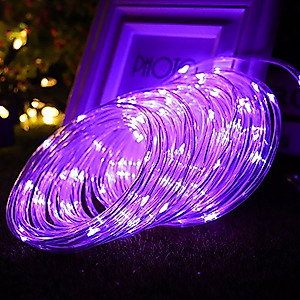 Aluvee Solar Rope String Light 33ft 100L 8 Modes Waterproof Outdoor LED Copper Wire Lights for Garden Decor Lamp Wedding Party Tree Xmas Halloween Holiday Decoration Lighting (Purple)