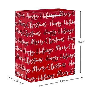 Hallmark 9" Medium Christmas Gift Bags (4 Bags: Snowy Tree, Rustic Farmhouse, Snowman, "Merry Christmas") in Gray, Red, White, Brown