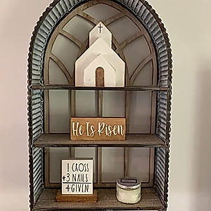 Jesus Tomb-Easter Tray Bundle Kit, Wooden Easter Jesus Sign Tiered Tray Decorations, Easter Decor for Home Table Mantle Office, Wooden Easter Decor, Set of 4 (Set-B)