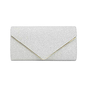KALAIEN Envelope Clutch Purse Evening Bag for Women Glitter Evening Bag Handbags For Wedding (Silver)