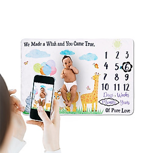 BABYFEFE Baby Monthly Milestone Blanket - Jungle Safari Milestone Blanket, Boy & Girl, Unisex Nursery Decor 60x40 Photography Backdrop
