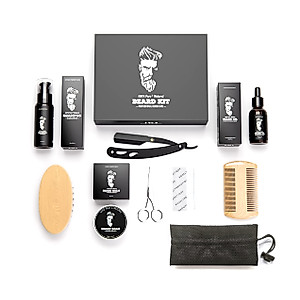 Beard Kit Brush Comb Scissors with Storage Bag Beard Growth Care Gifts for Men (Grooming Set)