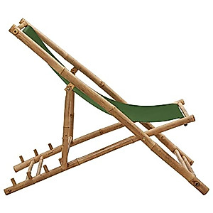 MBFLUUML Outdoor Folding Recliner Chair, Patio Lounge Chairs, Deck Chair Bamboo and Canvas Green Suitable for Lawn, Garden, Porch and Backyard.
