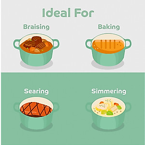 Segretto Cookware Enamel Dutch Oven Cast Iron with Handle Verde Chiaro (Light Green) 1.7 Quarts Enameled Cast Iron Dutch Oven with Lid Oven Cookware Pot 1.7 qt Small Dutch Oven for Bread Baking