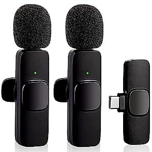 Wireless Lavalier Microphone for Type-C Phone, Plug-Play Wireless Mic with 2 Microphone for USB-C Android Phone Video Recording, Interview, Vlog, Auto Sync and Noise Reduction…