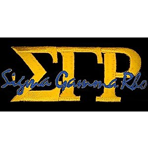 Sigma Gamma Rho 4" Wide Gold with Blue Signature Letters Emblem Patch