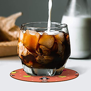 6 PCS Premium Leather Coasters for Drinks - Heat Resistant Drink Coaster - Protect Furniture from Stains Water Rings and Damage - Funny Sleepy Panda Coffee and Hearts Pattern