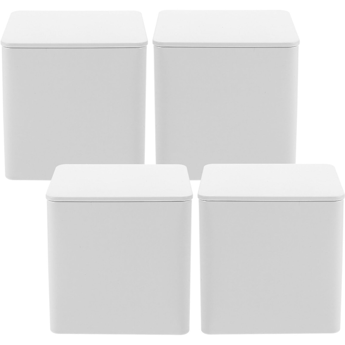 EXCEART 4pcs Metal Tea and Tin Set Airtight Square Canisters with Lids Containers for Coffee Loose Tea Candy or Spices Seasoning Storage White