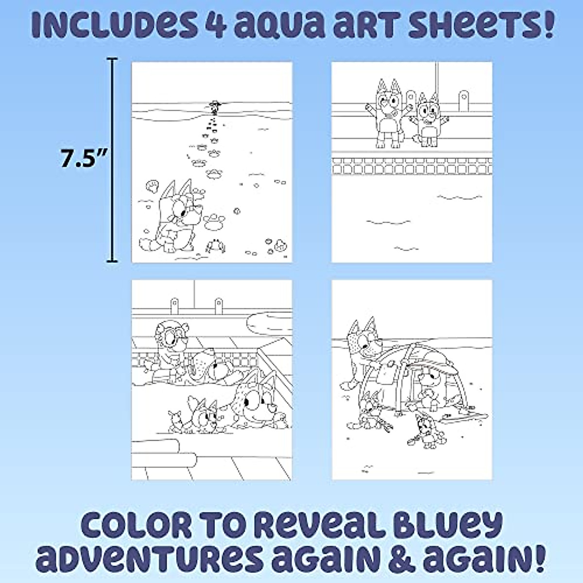 Bluey Aqua Art, Includes 4 Reusable Pages of Water Art & Water Pen, Color with Water Book, Water Reveal Activity Book, Paint with Water Books, Water Doodle Book, Reusable No-Mess Art Book