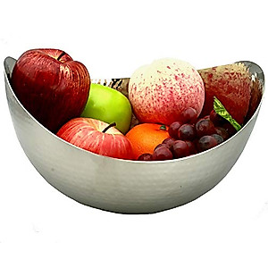 Doma Vita Large Decorative Bowl, Stainless Steel Metal Salad Serving Fruit Bowl for Kitchen Counter, Elegant Hammered Centerpiece Bowl for Modern Home Decor is Rustproof, Dishwasher Safe (10” Round)