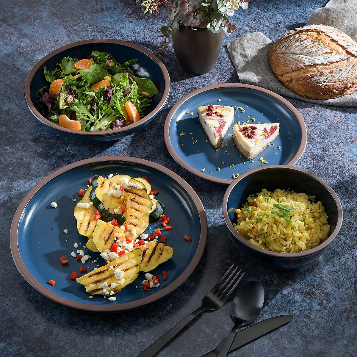 Gibson Elite Lagos Coupe Dinnerware Set, Service for 4 (16pcs), Blue