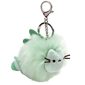 GUND Pusheen Deluxe Pusheenosaurus Dinosaur Plush Pom Poof Keychain, Green, 4" (4061305)