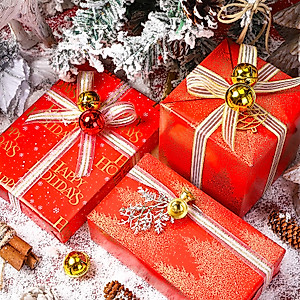 LeZakaa Christmas Gift Wrapping Paper - 12 Folded Sheet with 4 Different Christmas Design in Red (Snowflake, Tree, Dot, Happy Holiday Lettering)- 27.5 x 19.6 inches Per Sheet