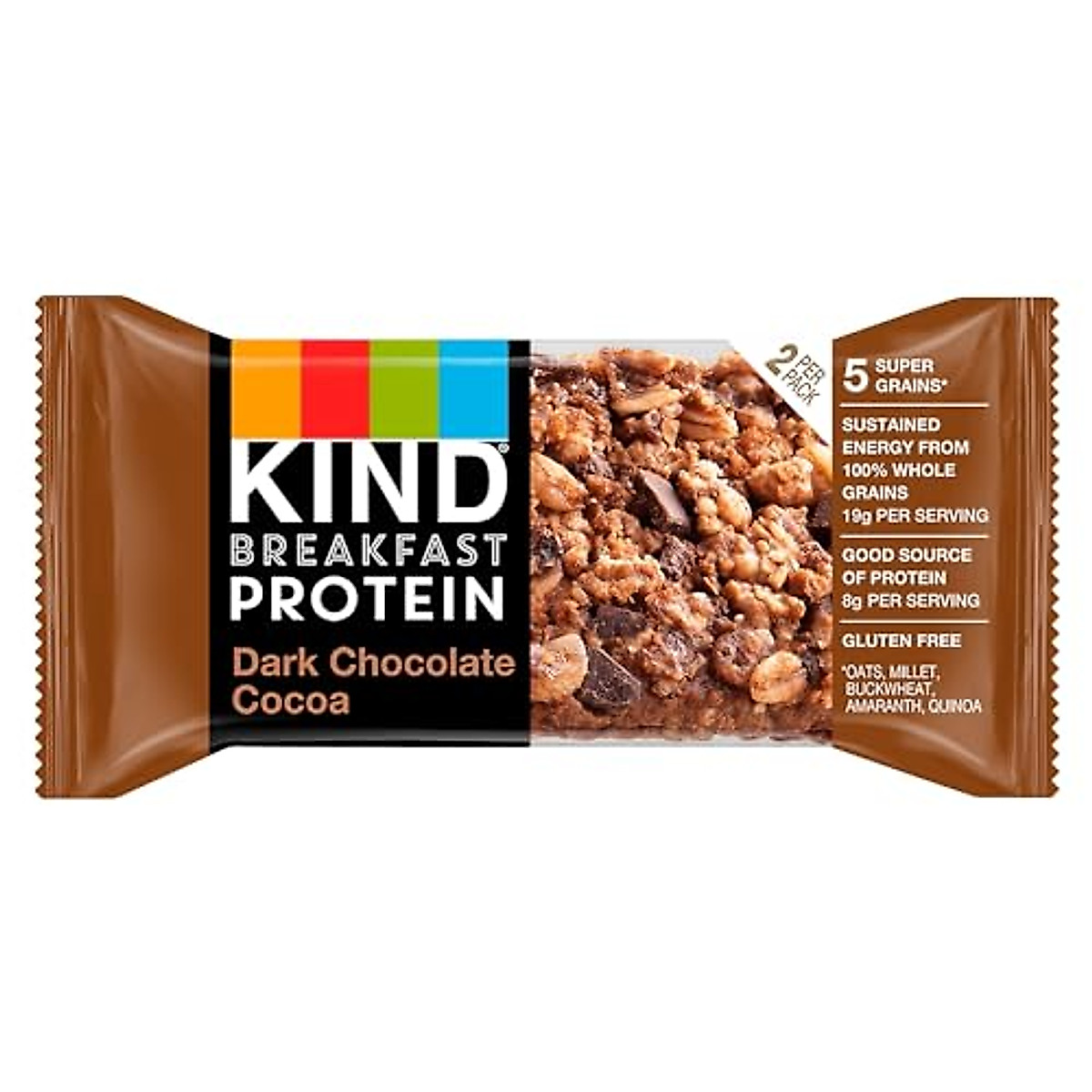 KIND Breakfast, Healthy Snack Bar, Dark Chocolate Cocoa, Gluten Free Breakfast Bars, 8g Protein, 1.76 OZ Packs (6 Count)