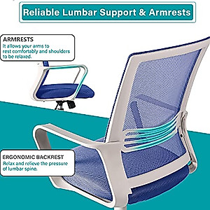 Office Chair, Ergonomic Mid Back Desk Chair with Lumbar Support, Adjustable Swivel Mesh Computer Chair with Armrests for Home, Office, Blue