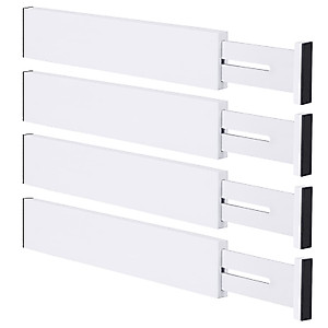 Ryqtop Bamboo Drawer Dividers Organizers, Kitchen Drawer Organizer, Adjustable Drawer Divider for Clothes, Kitchen, Dresser, Bedroom, Bathroom and Office, 4-Pack (White, 12-17 IN)