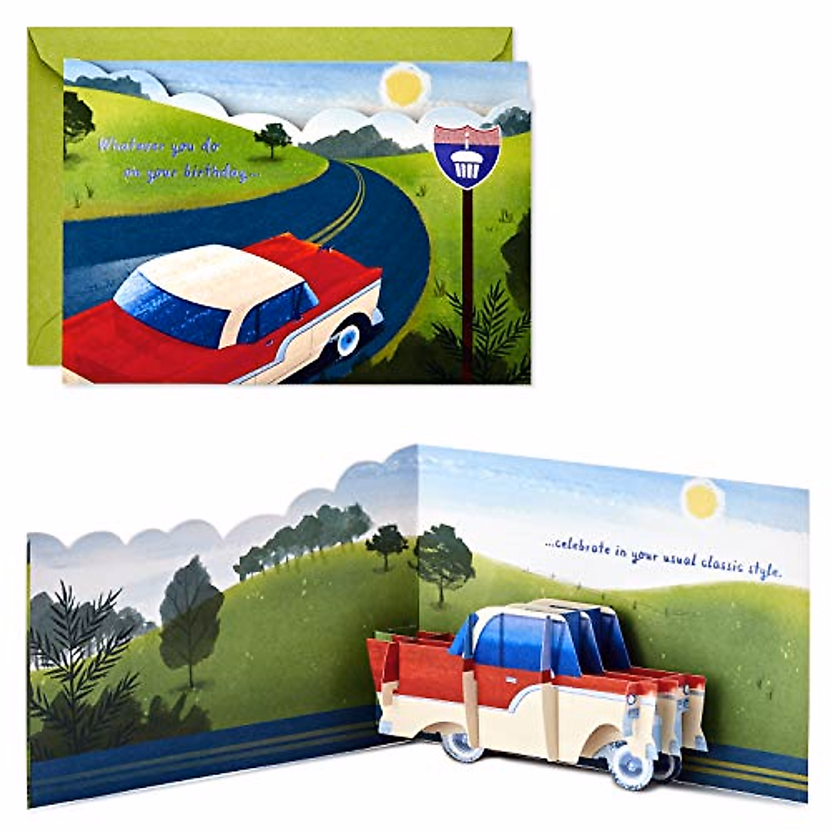 Hallmark Paper Wonder Displayable Pop Up Birthday Card (Classic Car)