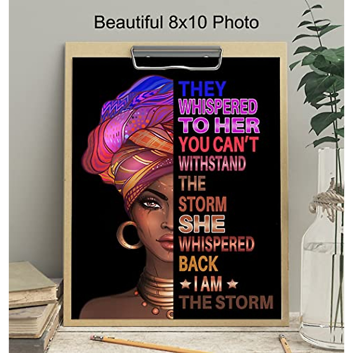 They Whispered to Her You Cannot Withstand The Storm - Black Art - African American Wall Decor for Women, Girls, Woman - Motivational Inspirational Positive Quotes - Uplifting Encouragement Gifts