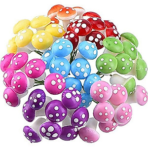 64 Pieces Mini Mushrooms for Miniature Garden PVC Mushrooms Miniature Figurines Colorful Miniature Garden Ornaments Model Garden Accessories for Micro Landscape, Plant Pots, Bonsai Craft Decor