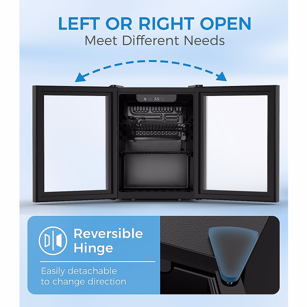 Joy Pebble Beverage Refrigerator and Cooler,1.7 Cu.ft,68 Can Mini Fridge Clear Glass Door for Wine Soda Beer,16 Bottle Wine Cooler with Touch Screen Adjustable Shelves for Home Bar Office,Black