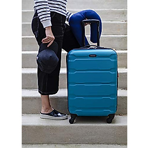 Samsonite Omni PC Hardside Expandable Luggage with Spinner Wheels, Checked-Medium 24-Inch, Caribbean Blue