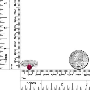 Gem Stone King 925 Sterling Silver Red Created Ruby and White Moissanite Wedding Engagement Band Bridal Set Ring For Women (1.49 Cttw, Gemstone July Birthstone, Available In Size 5, 6, 7, 8, 9)