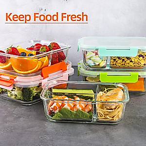 Glass Food Storage Containers 3 Compartment with Lids (5 Pack, 34oz), Divided Glass Meal Prep Containers for Lunch at Work, Leak-Proof Portion Control Food Containers, Microwave/Dishwasher Safe