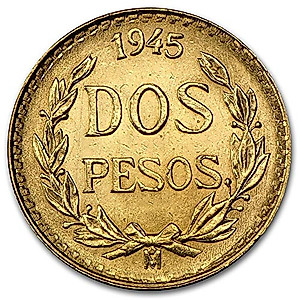 1919-1948 (Random Year) Mexican 1/5 Hidalgo Gold 2 Pesos Coin Brilliant Uncirculated with Certificate of Authenticity - Moneda de Oro Puro 2 MX BU